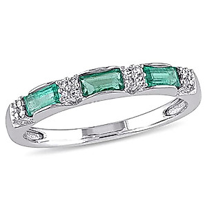 2 4/5 CT Emerald Shape Simulated Green Emerald & White Cubic Zirconia Half Eternity Wedding Engagement Band Ring in 14K White Gold Plated 925 Sterling Silver (2.80 Cttw) Ring Size - 11