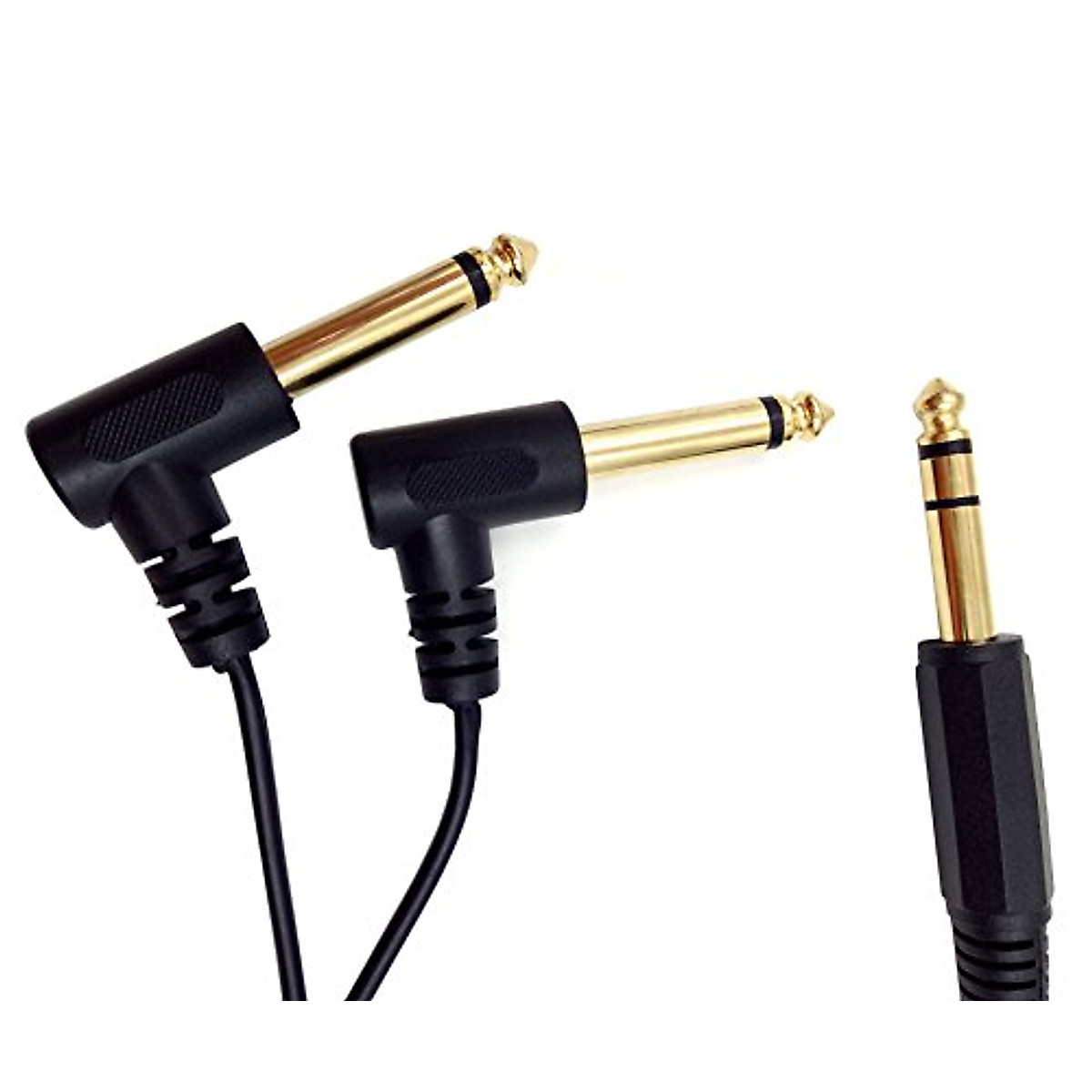 Qaoquda 1 Feet Gold Plated 6.35mm 1/4" Male TRS Stereo to Dual 2 x 6.35mm 1/4" Male TS Mono 90 Degree Right Angle Y Splitter Audio Cable (635M/2M)