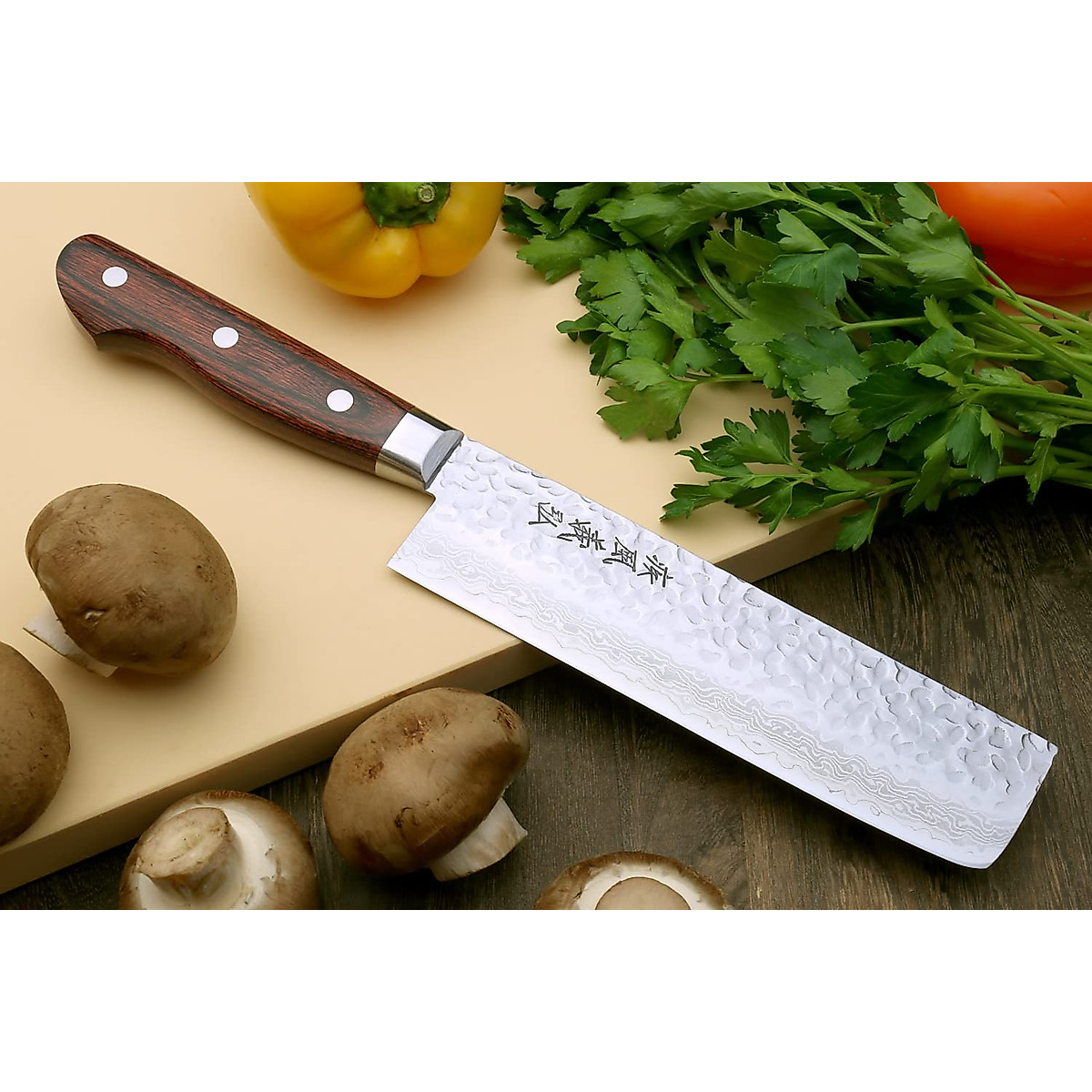 Yoshihiro VG-10 16 Layer Hammered Damascus Stainless Steel Chef Knife 6pc Set - MADE IN JAPAN