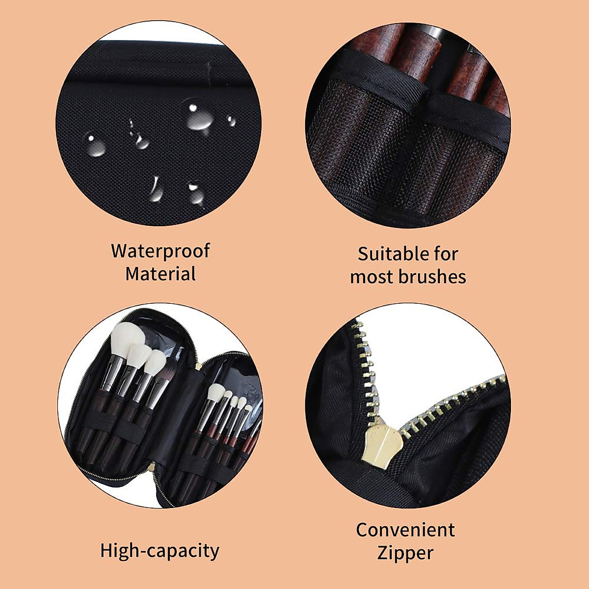 Professional Cosmetic Case-Makeup Brush Holder Organizer-Travelling Makeup Artist Case with Zipper-Waterproof Material & Multi functional Cosmetic Bag Makeup Handbag for Travel &Home Gift (Black)