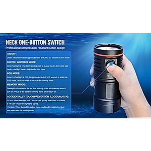 TrustFire DF50 Scuba Diving Light, 6500 Lumens Video Camera Photography Dive LED Flashlight, USB Rechargeable Torch, 70M Underwater, Super Bright, with Violet Red White Lights