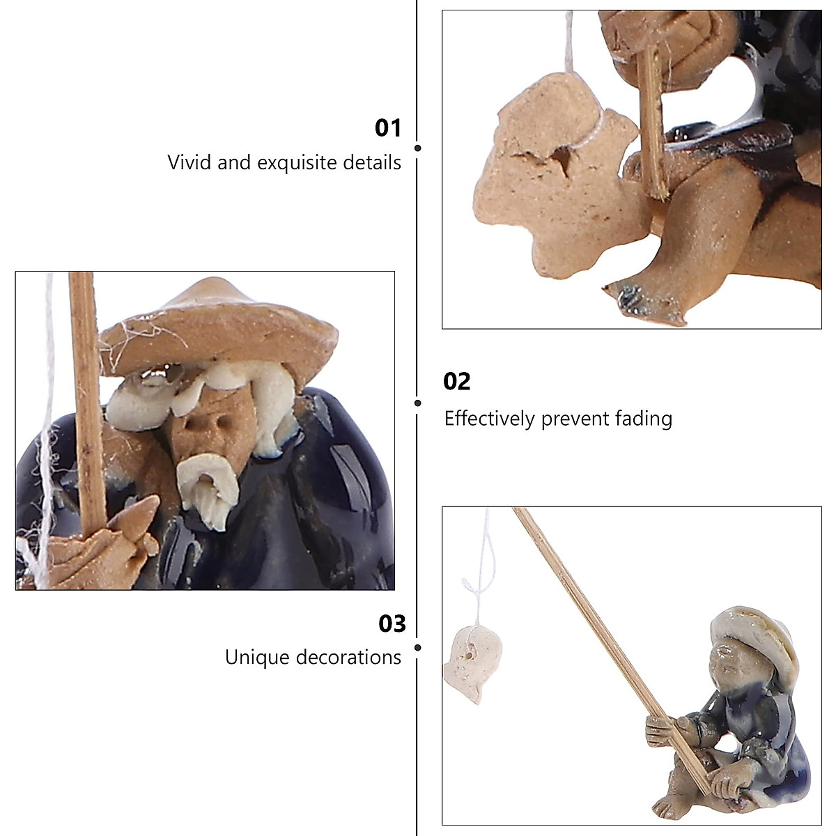 generic Ceramic Fisherman Figurine Miniature Fisherman Statue Bonsai Fisherman Figure Sand Table Fish Tank Fairy Garden Ornaments 3pcs