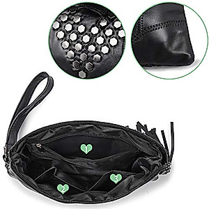 LaRechor Small Crossbody Purse for Women Rivets Clutch Handbag with Tassel Zip & Wrist Strap Bag