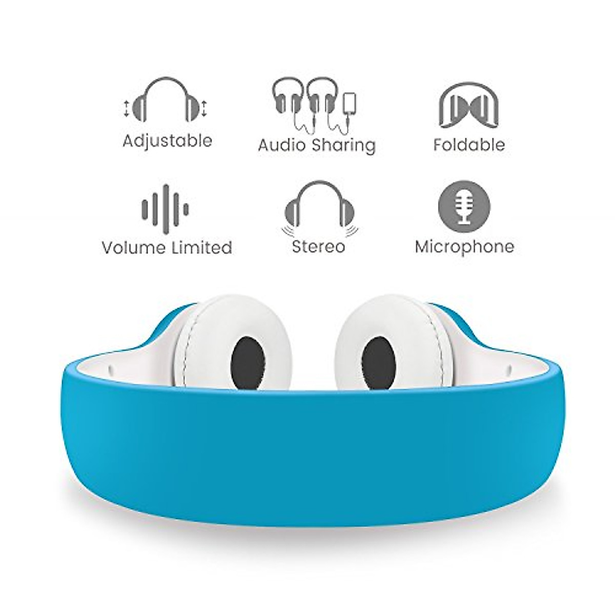 Anble Kids Headphones with Microphone Volume Limited Foldable Wired Headsets for Children - Blue