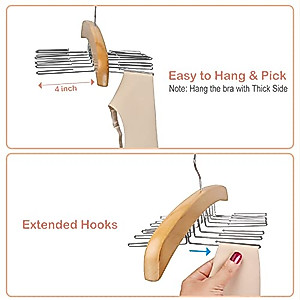 Bra Hanger Organizer with Premium Wood, 16 Large Capacity, Space Saving, 360° Rotating, Foldable Metal Hooks, Resovo Bra Closet Organizer for Bras, Tank Tops, Bathing Suits, Ties-Wood
