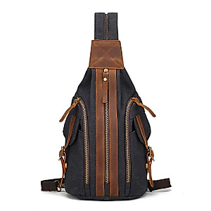 peacechaos Sling Bag - Crossbody Backpack Shoulder Casual Daypack Rucksack for Outdoor Cycling Hiking Travel (Black)