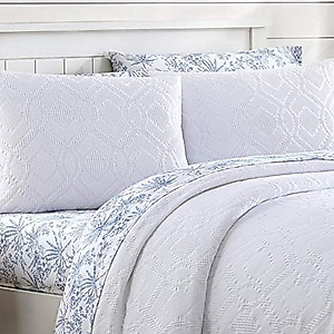 Tommy Bahama | Waffle Collection | Comforter Set Cotton Bedding in a Reversible Waffle Weave Texture, King, White,USHSA51166596,3