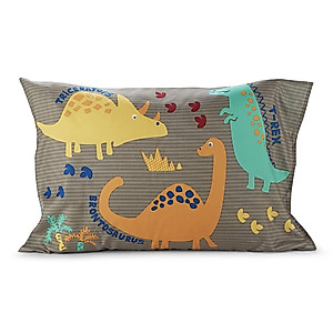 Baby Boom Funhouse Dinosaur Roarsome 4 Piece Toddler Bedding Set – Includes Comforter, Sheet Set– Fitted + Top Sheet + Reversible Pillowcase for Boys Bed, Blue