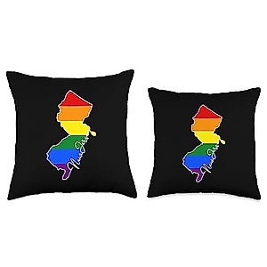 New Jersey Map USA State Rainbow Pride Flag Map USA State New Jersey Rainbow Flag Pride Month Throw Pillow, 16x16, Multicolor