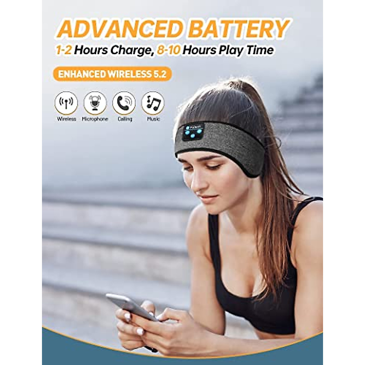 Sleep Headphones Bluetooth Headband, Perytong Sports Bluetooth Headband Headphones with Thin Speakers, Sleep Earbuds, Sleeping Headphones for Workout Running Yoga Nap, Gift for Men and Women
