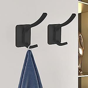 HUFEEOH Adhesive Towel Hooks, Deavy Duty Hooks Adhesive Towel Hanger for Bathroom, Bedroom, Kitchen, Restroom, Hotel and Wall Mounted (8PC, Black)