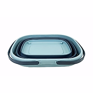 SAMMART 17L(4.5 Gallon) Collapsible Basket with Handle-Portable Outdoor Picnic Basket/Crater with 360˚ Rotating Wheels-Foldable Shopping Bag-Space Saving (Lake Blue/Leaf Blue)