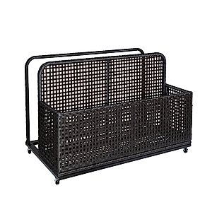 IDEALHOUSE Poolside Float Storage, Outdoor Storage, Patio Poolside Float Storage Basket, Storage Box, PE Rattan Outdoor Pool Caddy with Rolling Wheels for Floaties, Beach-Sturdy & Movable,Black-brown
