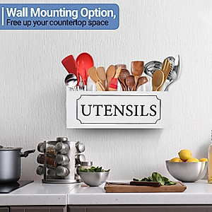 Anwelynd Large 4 Compartments Kitchen Utensil Holder for Countertop, Farmhouse Wood Utensil Caddy Utensil Crock, Rustic Utensil Organizer for Kitchen Counter Cooking Tools Storage Holder