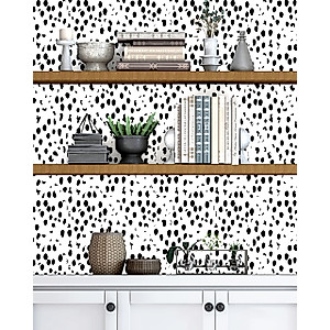 Black Dot Wallpaper Black and White Peel and Stick Wallpaper for Bedroom Removable Wallpaper Self Adhesive Wallpaper Modern Contact Paper for Cabinets 17.7"× 393" Waterproof Vinyl Film Roll