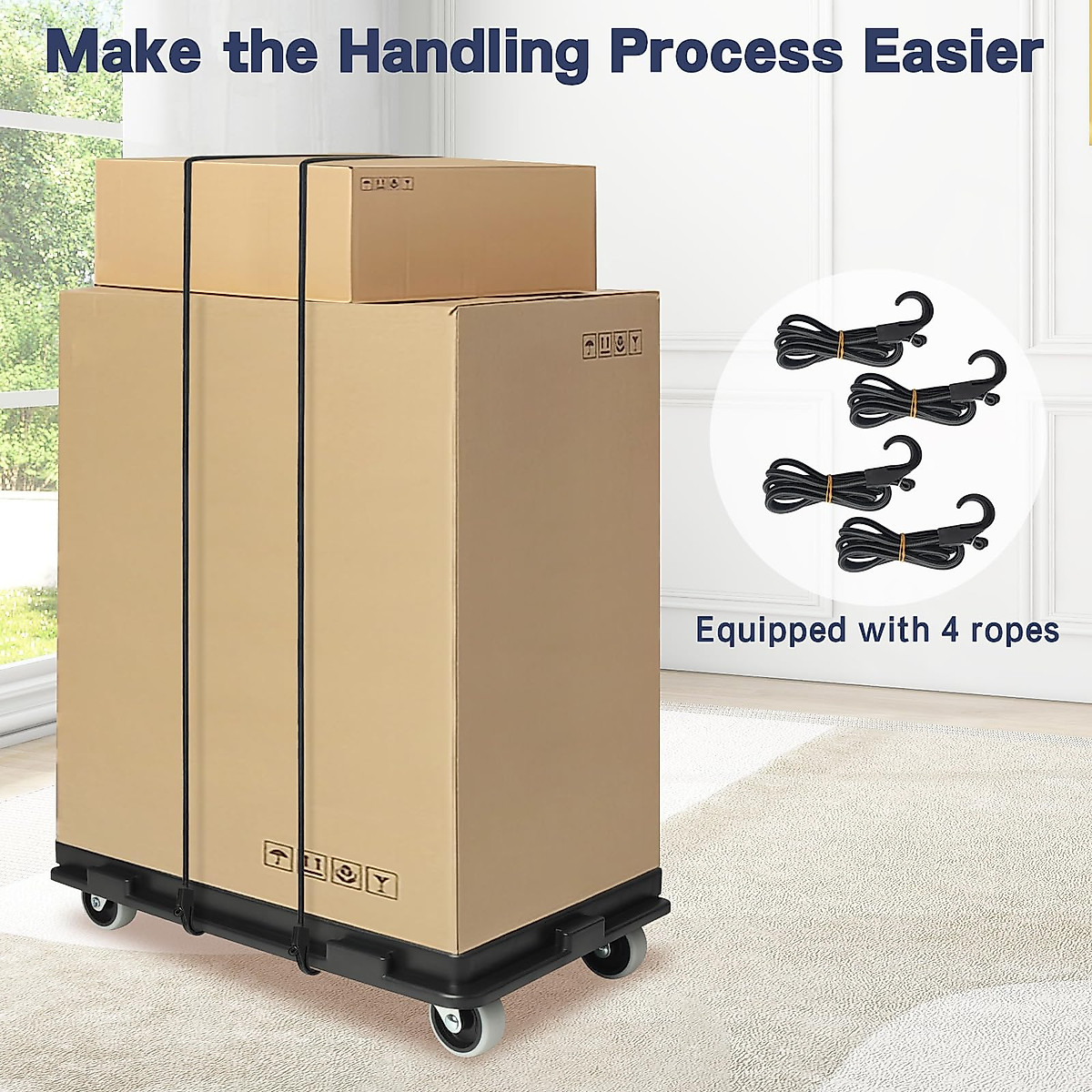 SDLDEER Furniture Dolly, 2 PCS Portable Moving Dolly with 4 Ropes, Small Flat Dolly Connectable, Furniture Movers with Wheels Luggage Cart Dolly for Travel, Shopping, Heavy Furniture Appliance