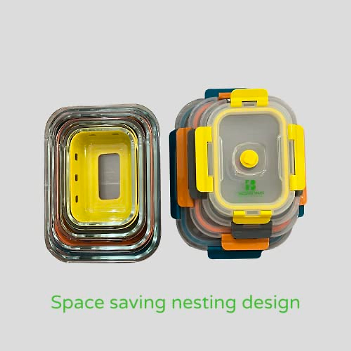 B VACUUM WARE 13 Pieces Meal Prep Borosilicate Glass Food Storage Container set. Stackable, Vacuum Seal, Airtight seal Heat Resistant Silicone Sleeve +Vacuum Pump keeps food fresh longer, Spillproof