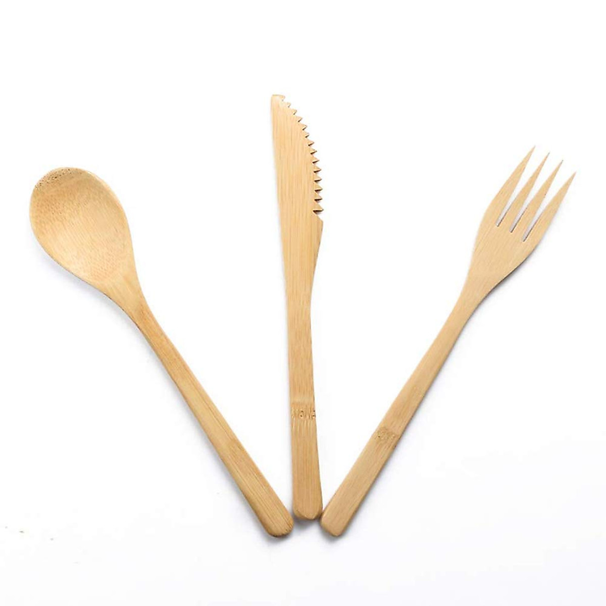 DOACT Bamboo Spoon Flatware, Easy to Clean Bamboo Cutlery Set Cloth Bag for Kitchen (b)