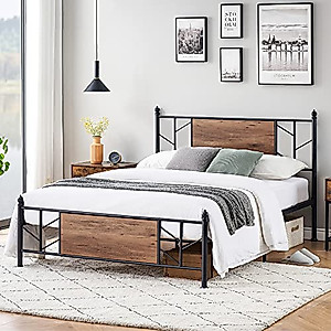 GAOMON 12.6 Inch Queen Size Bed Frame, Metal Platform Bed Frame with Wooden Headboard and Footboard, Mattress Foundation, No Box Spring Needed, No Box Spring Needed, Noise Free (Queen)