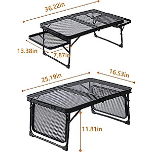 OMKUOSYA Folding Camping Table with 2 Side Panels Portable Small Lightweight Aluminum Alloy Frame Metal Grid Desktop Camp Table for Outdoor Picnic BBQ Travel, Black
