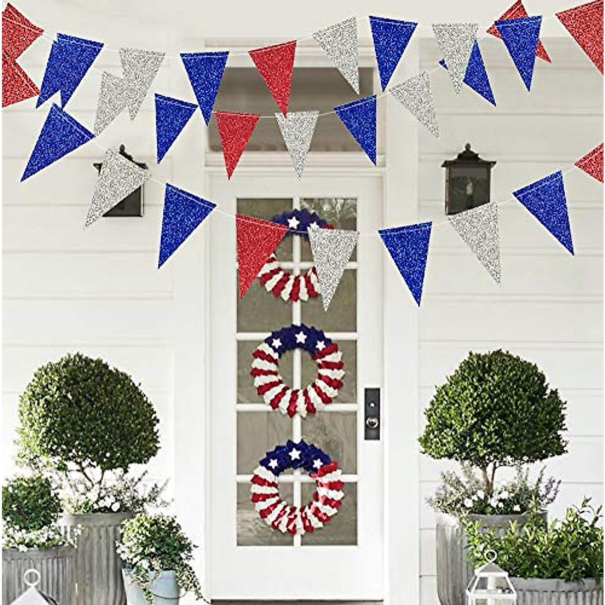 Decor365 Red Blue Silver/White National Day Patriotic Triangle Flag Banner Fourth/4th of July USA American Independence Day Celebration Party Garland Hanging Decoration for Birthday/Baby Shower