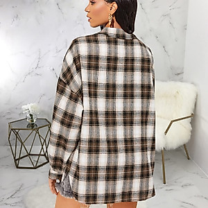 Womens Flannel Plaid Shirts Oversized Collared Business Casual Button Down Shirts Blouse Tops