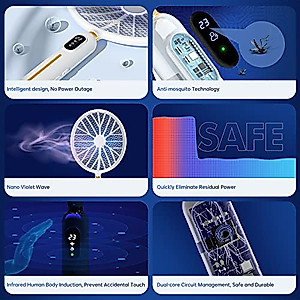 PÜREBLISS Electric Fly Swatter, Distance & Motion Detection, Large Handheld Indoor & Outdoor Mosquito & Bug Zapper Rechargeable , Digital Mosquito Count & LED Light