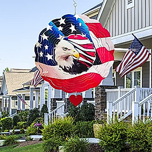 Stainless Steel Wind Spinner - 14 inches 3D Metal Kinetic Art America Flag Hanging Indoor Outdoor Yard Garden Decorations Crafts Ornaments