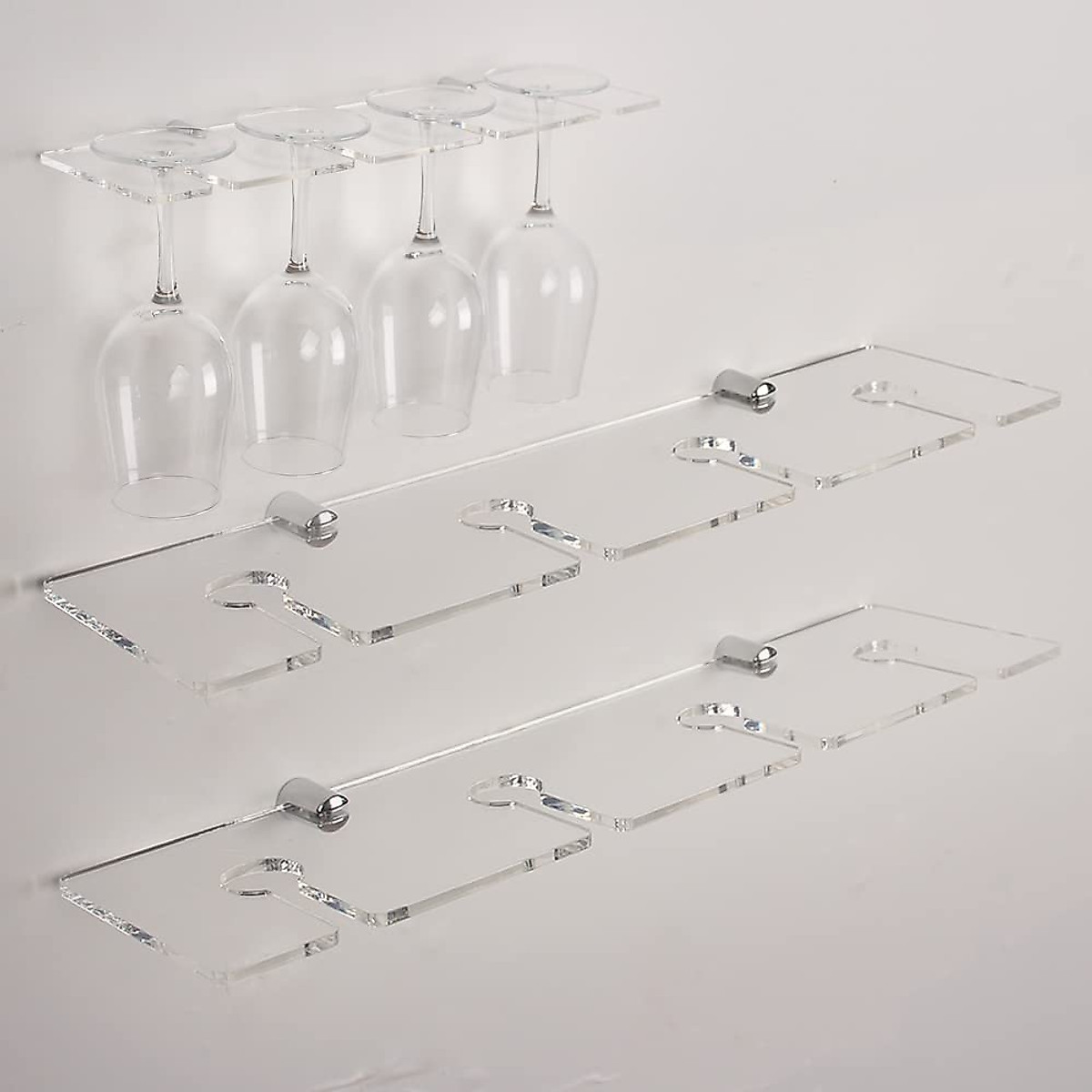 WANLIAN Wine Glass Holder Wall Mounted Wine Glass Holder Acrylic Wall Mounted Wine Glass Holder Cabinet Tableware Lower Wine Glass Holder and Wine Glass Storage Rack (Transparent 2 pieces)