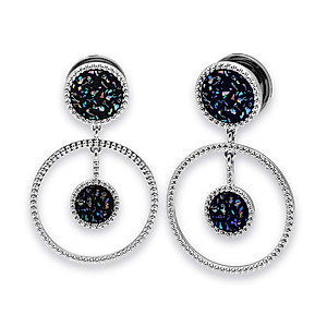 Mystic Metals Body Jewelry Pair of 316L Steel Screw on Plugs with Round Druzy Dangle (PS-260) (1/2" (12mm))