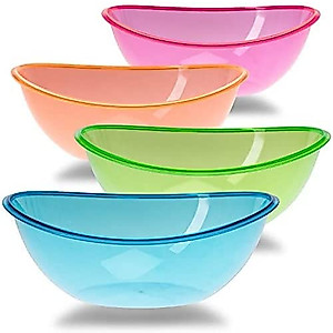 Friwer Neon Oval Plastic Contoured Serving Bowls, Party Snack or Salad Bowl 80 Oz. (Green)