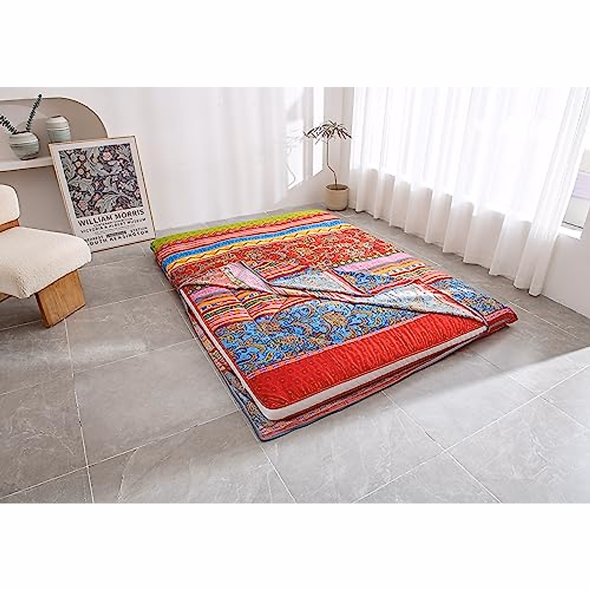 Heimorn Japanese Floor Mattress Futon Mattress, Thicken Sleeping Mattress Foldable & Portable Roll up Camping Mattress, Bohemia Yellow Twin