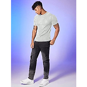 WDIRARA Men's See Through Short Sleeve Round Neck Sheer T Shirt Party Clubwear Top White M