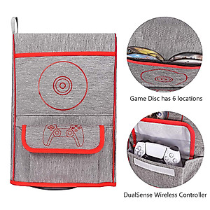 Eyglo Anti-Dust Cover for PS5 Sony PlayStation 5 Console Protective Cover Case -Anti Scratch and Waterproof, Support for PS5/Controllers/12 Game Discs (Red)