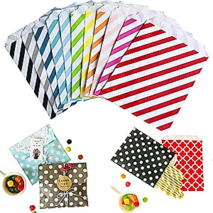 Tvoip 50 Pcs 5 x 7 Inches White and Black Striped Paper Bags,Holiday Wedding Christmas Favor Candy Treat Bags
