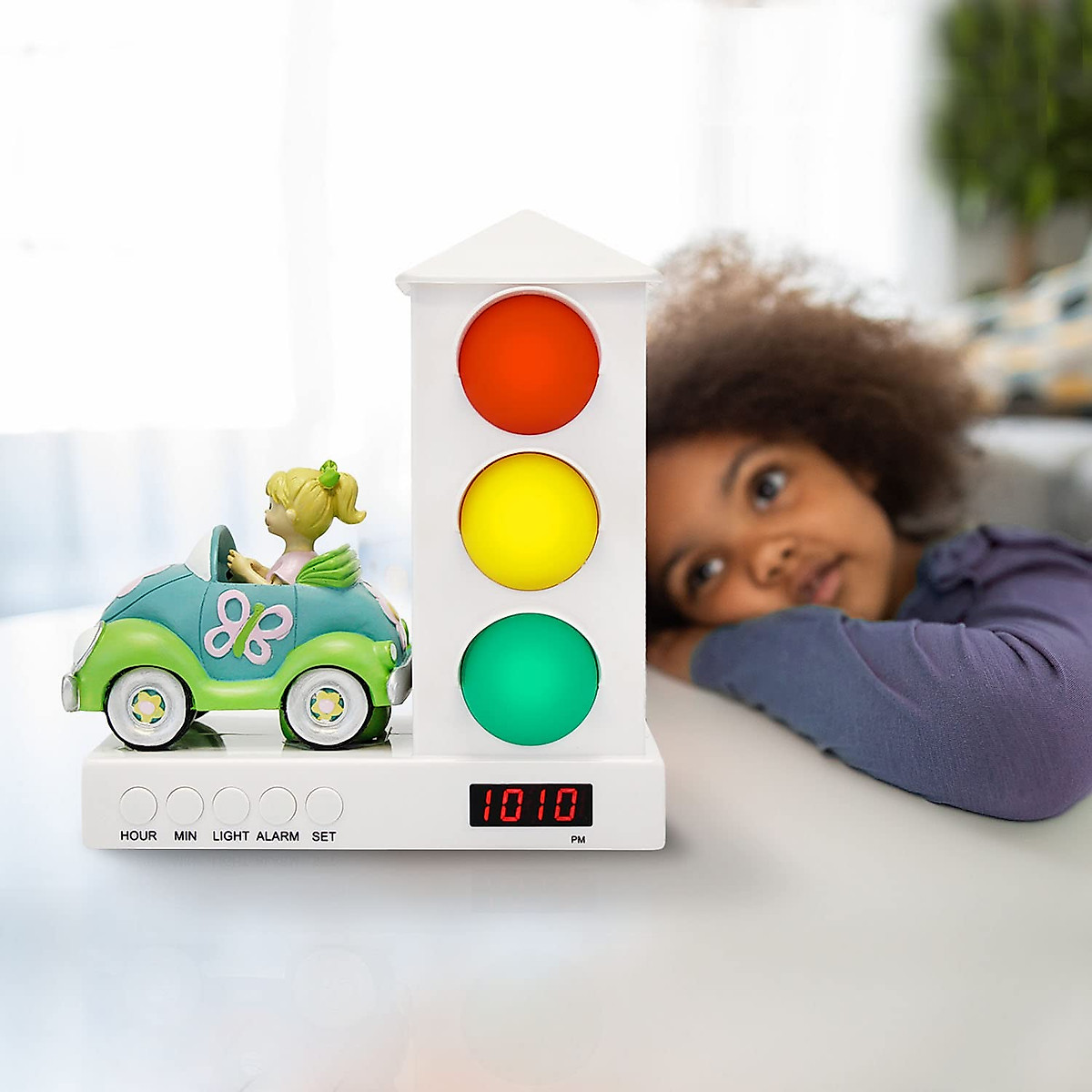 It's About Time Stoplight Sleep Enhancing Alarm Clock for Kids (Girl Car Clock)