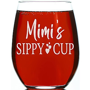 CARVELITA Mimi's Sippy Cup, 15oz Stemless Wine Glass, Funny Birthday Christmas Mother Day Gifts For New Grandma, Mimi, Grandmother, Mom, From Daughter, Son