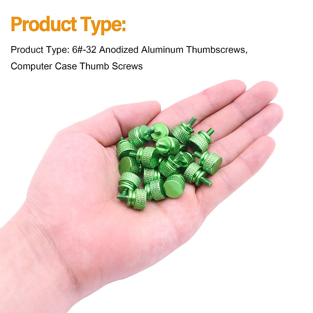 Powlankou 20 Pieces 6#-32 Computer Case Screws, Anodized Aluminum Thumbscrews, Fully Threaded Knurled Thumbscrews, Thumb Screws (Green)