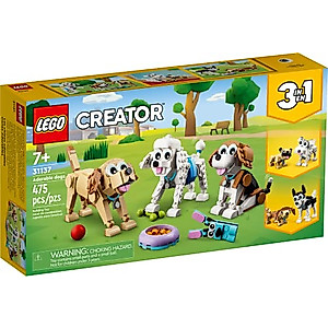 LEGO Creator 3 in 1 Adorable Dogs Set 31137 with Dachshund, Pug, Poodle Figures, Animal Building Toy for Kids Ages 7 and Up, Gift for Dog Lovers, Easter Gift Idea