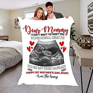 Personalized Sonogram Photo Blanket for Parents to Be Customized Ultrasound Picture Blanket for First Time Mom Dad Unique Custom Sonogram Picture Pregnancy Announcement Fleece Throw (50x60)