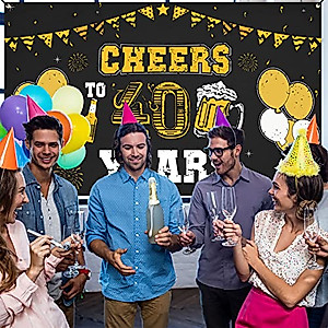 DARUNAXY 40th Birthday Black Gold Party Decorations, Cheers to 40 Years Banner for Men 40 Year Old Birthday Party Supplies, Large Fabric 40 Birthday Backdrop Photography Background for Women