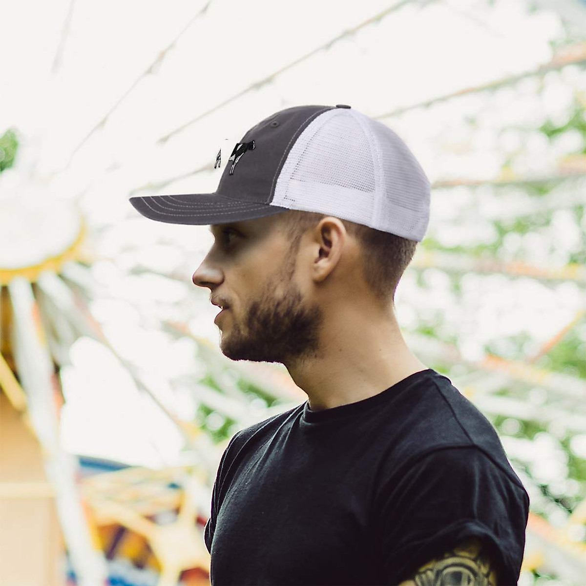 Trucker Hat Richardson Holstein Cow Embroidery Animal Name Cotton Soft Mesh Cap Snaps - Black/Charcoal, Design Only