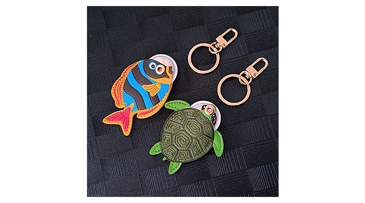 Cute Leather Airtag Keychain Case - Fish & Turtle Pack