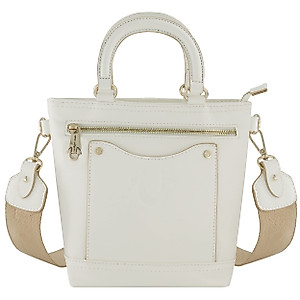 True Religion Women's Shoulder Bag Purse, Adjustable Crossbody Handbag with Horseshoe Logo Zipper, White