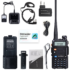 Baofeng UV-5R Ham Radio Handheld High Power Two Way Radio 3800mAh Battery Walkie Talkies with Earpiece and TIDRADIO Wireless Programmer Adapter Support Phone APP Program