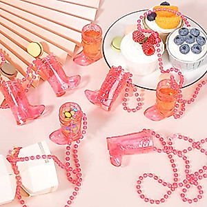 12 Pcs Cowgirl Boot Glasses on Beaded Necklace Plastic Glasses Cups with Bachelorette Glasses Necklaces for Bachelorette Birthday Wedding Party Team Groom and Bride Supplies (Transparent Rose)