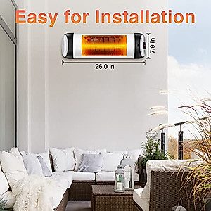Outdoor Patio Heater, Trustech Infrared Heater with1500W, Remote Control and Timer, Indoor/Outdoor Heater with Overheat Shut Off Protection, Quiet Operation for Patio Use, Backyard,Garage,Wall Mount