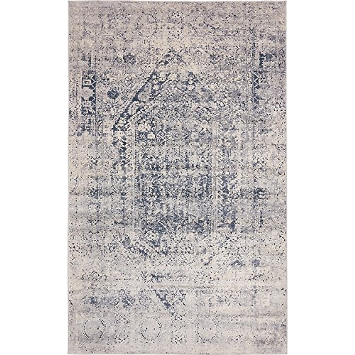 Unique Loom Chateau Collection Traditional, Vintage, Textured, Medallion, Distressed, Victorian Area Rug, 5 ft x 8 ft, Navy Blue/Beige