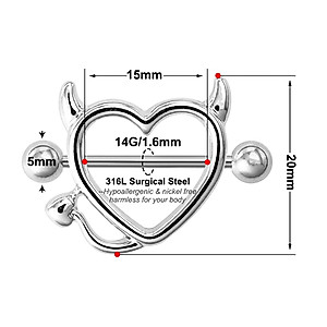 Fuqimanman2020 Devil Heart Nipple Rings Surgical Steel 316L Nipple Piercing Bar Piercing Jewelry for Women Men (Two)