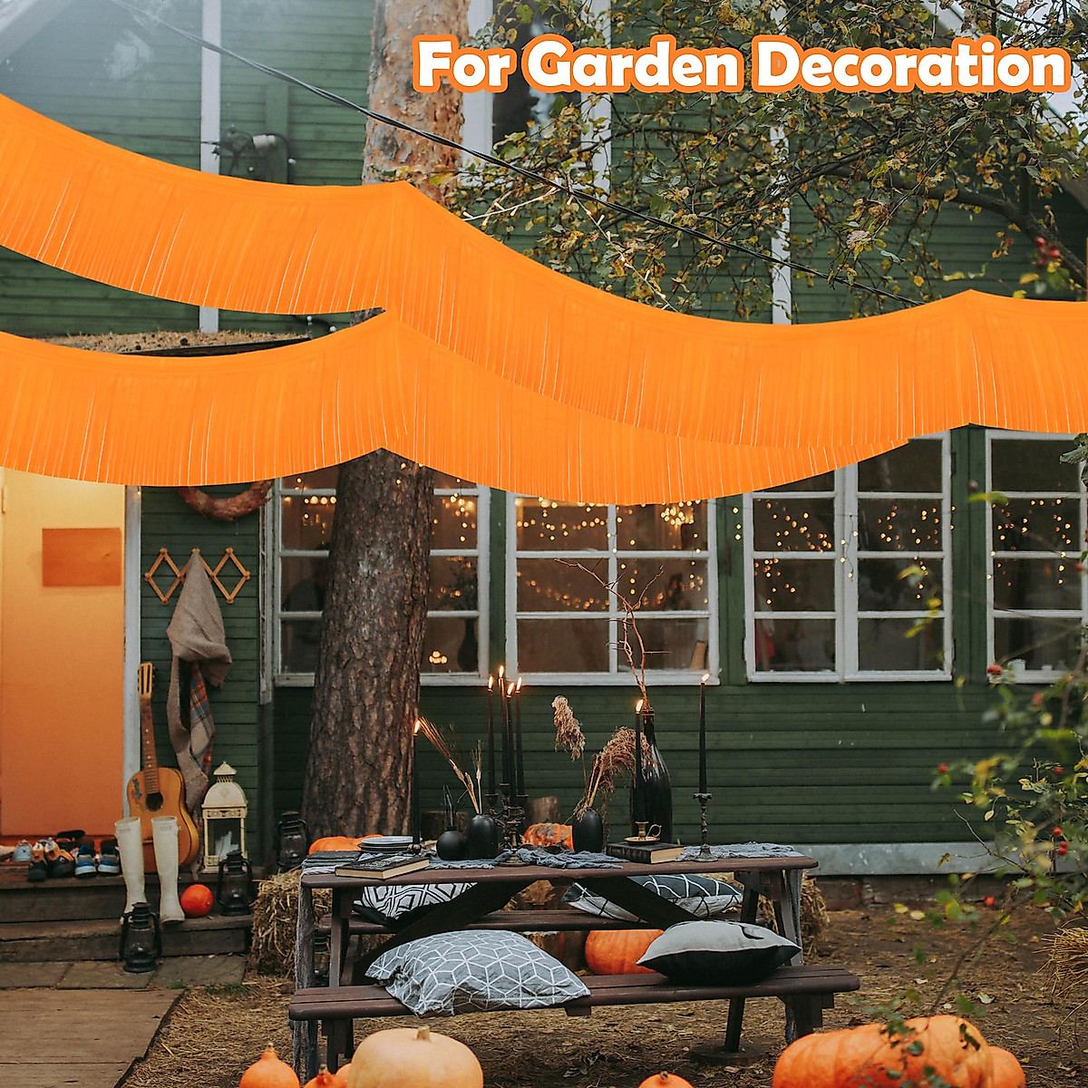 4 Pack Macaron Iridescent Foil Fringe Garland Float Fringe Curtains Shiny Tassel Foil Float Parade Float Decorations for Outdoor Indoor (Orange)…